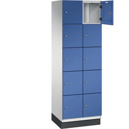 C+P 5er-Schlie&szlig;fachschrank Cambio, 2 Abteile, lichtgrau / enzianblau, Stahlblech-T&uuml;r, B 600 mm, 10 F&auml;cher
