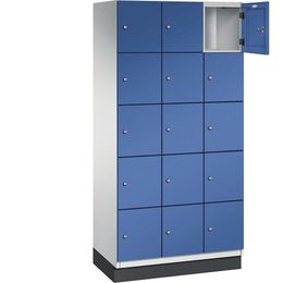 C+P 5er-Schlie&szlig;fachschrank Cambio, 3 Abteile, lichtgrau / enzianblau, Stahlblech-T&uuml;r, B 900 mm, 15 F&auml;cher