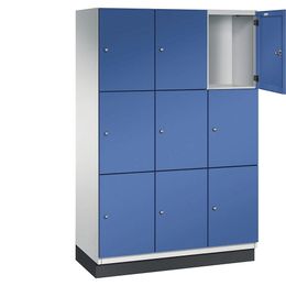 C+P 3er-Schlie&szlig;fachschrank Cambio, 3 Abteile, lichtgrau / enzianblau, Stahlblech-T&uuml;r, B 1200 mm, 9 F&auml;cher