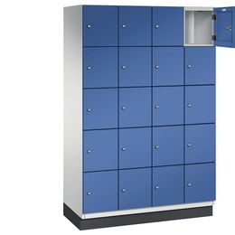C+P 5er-Schließfachschrank Cambio, 4 Abteile, lichtgrau / enzianblau, Stahlblech-Tür, B 1200 mm, 20 Fächer