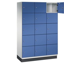 C+P 5er-Schlie&szlig;fachschrank Cambio, 3 Abteile, lichtgrau / enzianblau, Stahlblech-T&uuml;r, B 1200 mm, 15 F&auml;cher