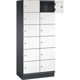 C+P 6er-Schlie&szlig;fachschrank Cambio, 2 Abteile, schwarzgrau / reinwei&szlig;, Stahlblech-T&uuml;r, B 800 mm, 12 F&auml;cher
