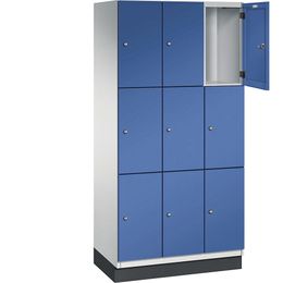 C+P 3er-Schlie&szlig;fachschrank Cambio, 3 Abteile, lichtgrau / enzianblau, Stahlblech-T&uuml;r, B 900 mm, 9 F&auml;cher