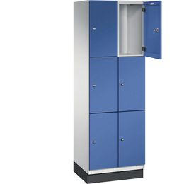 C+P 3er-Schlie&szlig;fachschrank Cambio, 2 Abteile, lichtgrau / enzianblau, Stahlblech-T&uuml;r, B 600 mm, 6 F&auml;cher