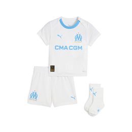 Trainingsanzug Puma "Olympique de Marseille 25/26 Heimtrikot-kit Kinder", Jungen, Gr. 74, wei&szlig; (wei&szlig; bleu azur blau), Obermaterial: 100% Polyester; Rippe: 100% Polyester, Sportanz&uuml;ge Trainingsanzug