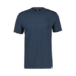 T-Shirt Lerros, Herren, Gr. L, blau (classic navy), Single Jersey, Obermaterial: 100% Baumwolle, bedruckt, regular fit taillenbedeckt, Rundhals, gerader Abschluss, Shirts, mit Schriftzug