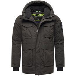 Winterjacke STONE HARBOUR "Edriik XX", Herren, Gr. L (52), schwarz, Oberstoff: 56% Polyester, 44% Nylon, Futter: 100% Polyester, Wattierung: 100% Polyester, Ärmelfutter: 100% Polyester, gerade hüftbedeckend, hoch geschlossener Ausschnitt, verstellbar Rippstrickbündchen mit Druckknöpfen,verstellbar, Jacken, Warm gefütterte kurze Herren Jacke für den Winter