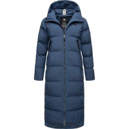 Wintermantel Ragwear "Patrise", Damen, Gr. 4XL (48), blau (indigo), Außenmaterial: 100% Polyester, Innenfutter: 100% Polyester, Wattierung: 100% Polyester, bequem wadenlang, hoch geschlossener Ausschnitt, Ärmel ohne Ärmelschlitz normaler Saum, Mäntel, Extralanger Damen Winter Steppmantel mit Gehschlitzen