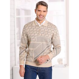 Polokragenpullover CLASSIC "Polopullover", Herren, Gr. 52, beige (beige, grau, gemustert), 100% Polyacryl, gemustert, mehrfarbig, Pullover