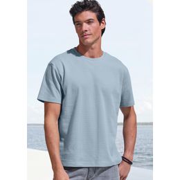 T-Shirt John Devin "mit Struktur", Herren, Gr. M, blau (hellblau), Jersey, Obermaterial: 60% Baumwolle, 40% Polyester, unifarben, regular fit, Rundhals, abgesteppte Kante, Shirts, Rundhalsshirt mit Struktur aus Baumwoll-Mix