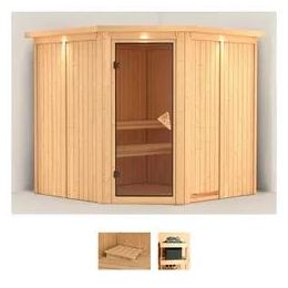 Sauna Karibu "Jarin", beige (naturbelassen), ohne Ofen, (ohne Ofen), Saunen, ohne Ofen
