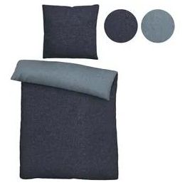 Wendebettwäsche Biberna "Hermal", blau, B/L: 155cm x 200cm, 1 Stk., 1 Stk., Flanell, B/L: 80cm x 80cm, 2 Stk., Flanell, Obermaterial: 100% Baumwolle, Bettwäsche, Flanell in Melangeoptik, Winterbettwäsche, Made in Germany