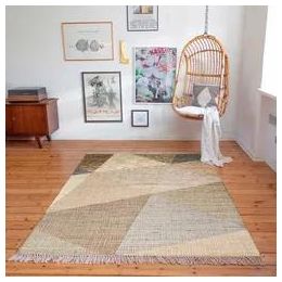 Teppich GREEN LOOOP "Vincent GL-82111", braun, B:160cm H:4mm L:230cm, Baumwolle, Jute, Teppiche, Teppich, Naturfaser Teppich aus 80% Jute 20% Baumwolle, mit Fransen, Wohnzimmer