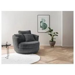 Drehsessel LEONIQUE "MAISIE, Love Seat XXL, Lese-Sessel BIG-", grau (anthrazit), B:120cm H:86cm T:120cm, Sessel, Sessel in MEGA CORD u. Web-Velours, 360 Grad drehbar