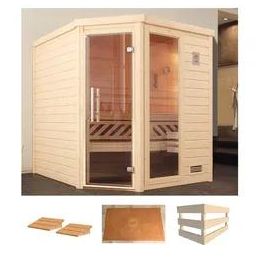 Sauna Weka "Turku Eck 1", beige (natur), ohne Ofen, (ohne Ofen), Saunen, ohne Ofen