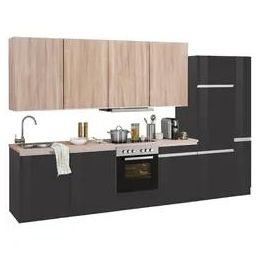 Küchenzeile KOCHSTATION "KS-Ohio", grau (küche: grau, korpus: grafit, arbeitsplatte: eichefarben), B:330cm T:60cm, Komplettküchen-Sets, mit E-Geräten, Breite 330 cm