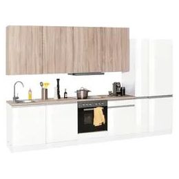 Küchenzeile KOCHSTATION "KS-Ohio", weiß (küche: weiß, korpus: weiß, arbeitsplatte: eichefarben), B:330cm T:60cm, Komplettküchen-Sets, mit E-Geräten, Breite 330 cm