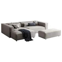 Ecksofa "PIARA XXL, L-Form, Schlaffunktion, Cord, Leinenoptik o. Strukturstoff", grau (silbergrau), B:288cm H:66cm T:198cm, 100% Polyester, LeGer Home by Lena Gercke, Sofas, Hocker stellbar zum Schlafsofa (Krokodilverbinder), tiefe Sitzfläche