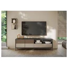 Lowboard Inosign "Everest Breite 206 cm, TV-Board mit 2 Türen u. 1 Schubkasten", grau (lava, lehmfarben, absetzung mercure (druck)), B:206cm H:64cm T:40cm, Sideboards, Fernsehtisch, TV-Schrank, Soft/Self Closing, Korpus 22 mm