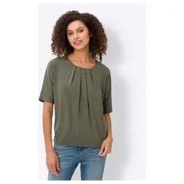 Kurzarmshirt Heine "Shirt", Damen, Gr. 48, grün (khaki), 95% Viskose, 5% Elasthan, unifarben, Rundhals, Shirts