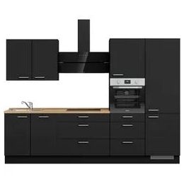 Küchenzeile Nobilia ""Touch II"", schwarz (küche: schwarz, korpus: schwarz, arbeitsplatte: eiche sierra nachbildung), B:300,3cm H:216,6cm T:60cm, Komplettküchen-Sets, vormontiert, Ausrichtung wählbar, Breite 300 cm, wahlw. mit E-Geräten