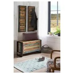 SIT-MÖBEL Garderoben-Set SIT "Fiume", bunt (bunt, schwarz), Schuhschrank und 2 Garderoben Paneele, Massivholz, Kastenmöbel-Sets, aus recyceltem Altholz in Lamellenoptik