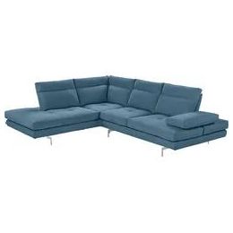 Ecksofa Calia italia "Toby Wing, L-Form, Multifunktionssofa, bequem und edel", blau (turchese quebec), B:228cm H:90cm T:232cm, Synthetische Faser (100% Polyester), Sofas, Sitztiefenverstellung und Armteilfunktion, Füße chrom glänzend