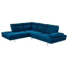 Ecksofa Calia italia "Toby Wing, L-Form, Multifunktionssofa, bequem und edel", blau (ottanio mario), B:228cm H:90cm T:232cm, Mikrofaser mit Nubuk Optik (100% Polyester), Sofas, Sitztiefenverstellung und Armteilfunktion, Füße chrom glänzend