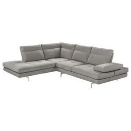 Ecksofa Calia italia "Toby Wing, L-Form, Multifunktionssofa, bequem und edel", grau (grigio mario), B:228cm H:90cm T:232cm, Mikrofaser mit Nubuk Optik (100% Polyester), Sofas, Sitztiefenverstellung und Armteilfunktion, Füße chrom glänzend