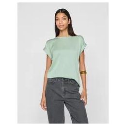 Kurzarmshirt Vila "VIELLETTE S/S SATIN TOP - NOOS", Damen, Gr. 40, grün (silt grün), Satin, Obermaterial: 100% Polyester, unifarben, regular fit normal, Rundhals, mit Umschlag, Shirts, Satin Optik