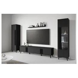 Wohnwand Inosign "Helsinki, Modernes Set mit verglaster Vitrine", schwarz (graphite schwarz matt), B:260cm H:159,5cm T:33cm, Holzwerkstoff, Kastenmöbel-Sets, mit lamellengriffen, verstellbaren Einlegeböden und Kunststofffüßen