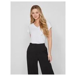V-Shirt Vila "VIMODALA V-NECK S/S TOP - NOOS", Damen, Gr. XS, weiß (optical snow), Jersey, Obermaterial: 70% Modal, 30% Polyester, unifarben, regular fit normal, V-Ausschnitt, Shirts