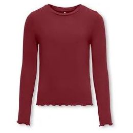 Langarmshirt KIDS Only "KOGAMOUR L/S TOP JRS", Mädchen, Gr. 146/152, rot (cabernet), Jersey, Obermaterial: 65% Polyester, 30% Viskose, 5% Elasthan, unifarben, regular fit normal, Rundhals, Häkelkante, Shirts