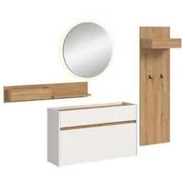 Garderoben-Set Inosign "EVRID, 4-teilig, Breite 205 cm, inkl. Beleuchtung", weiß nb, artisan oak nb, B:205cm H:197cm T:32cm, Spanplatte, Kastenmöbel-Sets, Garderobenkombination, Garderobe, Wandgarderobe, Flur, Diele