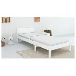 Kinderbett OTTO HOME "Hero, Massivholzbett, ausziehbar von 140 bis 200 cm, FSC", weiß, B:98,5cm H:62cm L:147cm, Betten, massive Kiefer, mit Lattenrost, zeitlose Optik, Rausfallschutz