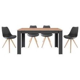Essgruppe ByLiving "Kira", artisan eiche, schwarz, schwarz, eichefarbig, B:140cm H:75cm T:80cm, FSC-zertifizierter Holzwerkstoff, Kunststoff, Metall, Sitzmöbel-Sets, modernes Set mit 4 Stühlen in mehreren Farben und Größen erhältlich