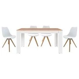 Essgruppe ByLiving "Kira", artisan eiche, weiß, weiß, eichefarbig, B:160cm H:75cm T:90cm, FSC-zertifizierter Holzwerkstoff, Kunststoff, Metall, Sitzmöbel-Sets, modernes Set mit 4 Stühlen in mehreren Farben und Größen erhältlich