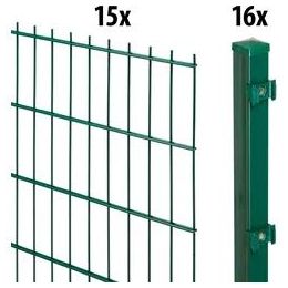 Doppelstabmattenzaun GARDEN 'N' MORE "Standard", gr&uuml;n, H:160cm L:30cm, Kunststoff, Stahl, Zaunelemente, 15 Elemente f&uuml;r 30 m, LxH: 200 x 163 cm, mit 16 Pfosten