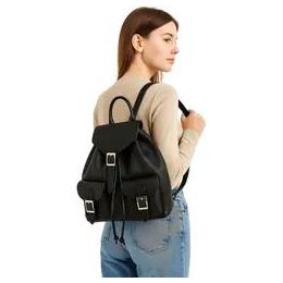 Rucksack "Chicaletta", Gr. B/H/T: 31cm x 30cm x 20cm, schwarz, Leder, Collezione Alessandro, Rucksäcke, lässiges Design aus echtem Leder