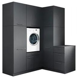 Mehrzweckschrank-Set LAUNDREEZY "Laundreezy, 7-tlg. Mehrzweckschrank-Set B/H/T 186/238/68 cm", anthrazit matt, B:186cm H:238cm T:68cm, Holzwerkstoff, Kastenmöbel-Sets, Breite 186 cm, Soft-Close-Funktion für Türen
