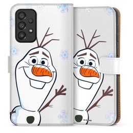 DeinDesign Galaxy A33 5G Handy Klapph&uuml;lle Handyh&uuml;lle aus Kunst Leder wei&szlig; Flip Case Frozen Olaf Disney Frozen 2 Sideflip mit Lasche