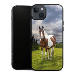 DeinDesign iPhone 14 Plus Handy Silikon H&uuml;lle Case schwarz Handyh&uuml;lle Meadow Horse Nature