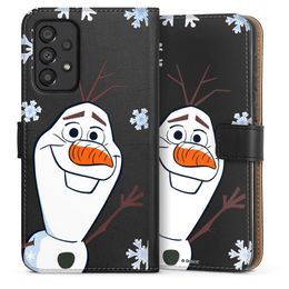DeinDesign Galaxy A33 5G Handy Klapph&uuml;lle Handyh&uuml;lle aus Kunst Leder schwarz Flip Case Frozen Olaf Disney Frozen 2 Sideflip mit langer Lasche