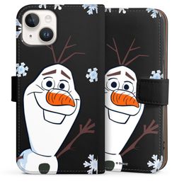 DeinDesign iPhone 14 Handy Klapph&uuml;lle Handyh&uuml;lle aus Kunst Leder schwarz Flip Case Disney Frozen 2 Frozen Olaf Sideflip mit Lasche
