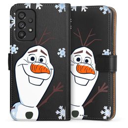 DeinDesign Galaxy A53 5G Handy Klapph&uuml;lle Handyh&uuml;lle aus Kunst Leder schwarz Flip Case Frozen Olaf Disney Frozen 2 Sideflip mit langer Lasche