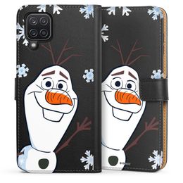 DeinDesign Galaxy A12 Handy Klapph&uuml;lle Handyh&uuml;lle aus Kunst Leder schwarz Flip Case Frozen Olaf Disney Frozen 2 Sideflip mit langer Lasche