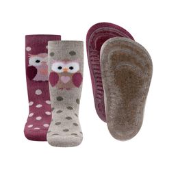 Ewers Stoppersocken Eule 2er Pack M&auml;dchen Gr&ouml;&szlig;e 21/22 greige / mauve / wei&szlig;