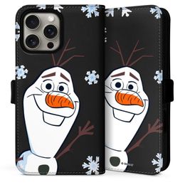 DeinDesign iPhone 16 Pro Handy Klapph&uuml;lle Handyh&uuml;lle aus Kunst Leder schwarz Flip Case Disney Frozen 2 Frozen Olaf Sideflip mit Lasche
