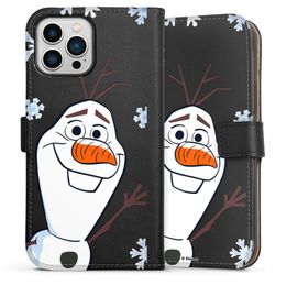 DeinDesign iPhone 13 Pro Max Handy Klapph&uuml;lle Handyh&uuml;lle aus Kunst Leder schwarz Flip Case Disney Frozen 2 Frozen Olaf Sideflip mit langer Lasche