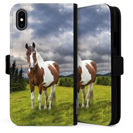 DeinDesign iPhone X Handy Klapph&uuml;lle Handyh&uuml;lle aus Kunst Leder schwarz Flip Case Horse Nature Meadow Sideflip mit langer Lasche